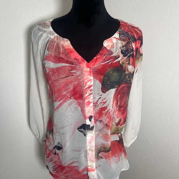 AB Studio | Tops | Ab Studio Red And White Floral Blouse | Poshmark